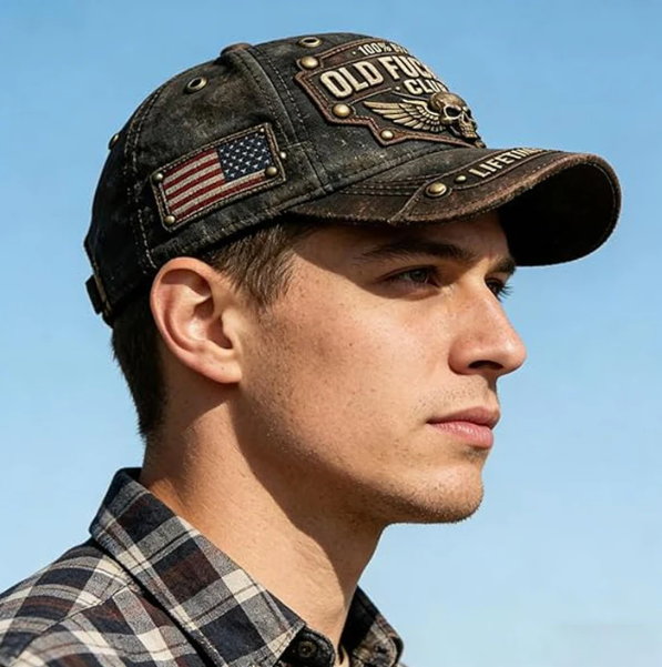 Distressed Denim Embroidered Badge Cap – Stylishoe