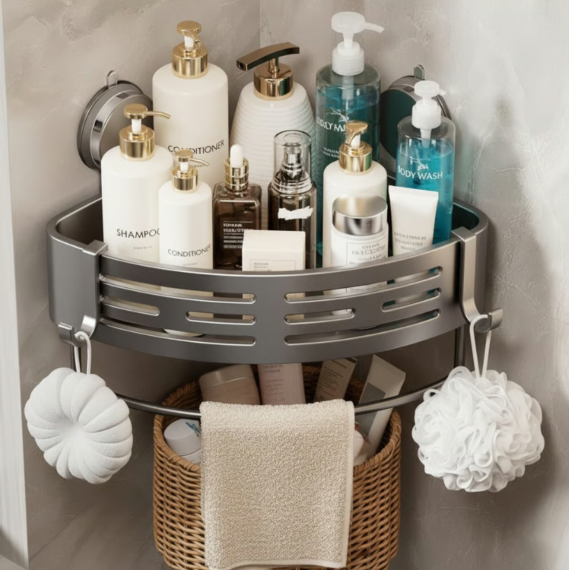 No Drill Corner Shower Shelves with Strong Suction Hold – Stylishoe